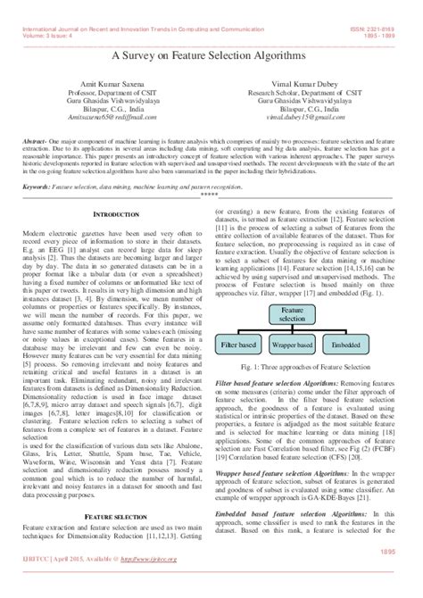 pdf a survey on feature selection algorithms