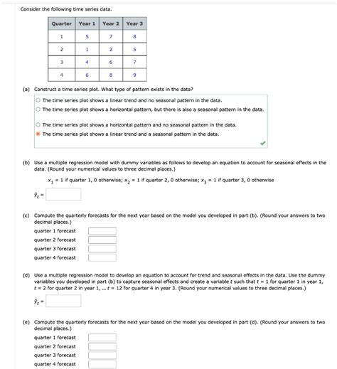 SOLVED Consider The Following Time Series Data Quarter Year Year A Construct Time Series