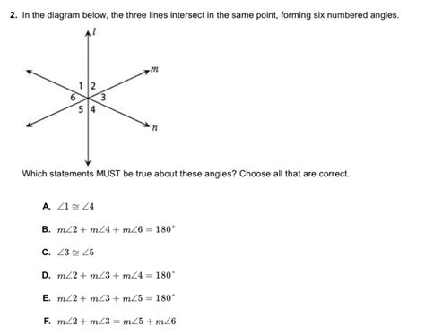Solved 2 In The Diagram Below The Three Lines Intersect In The Same Point Forming Six
