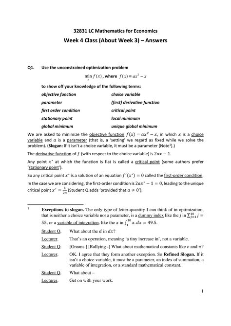 Week 4 Class Answers 32831 Lc Mathematics For Economics Week 4