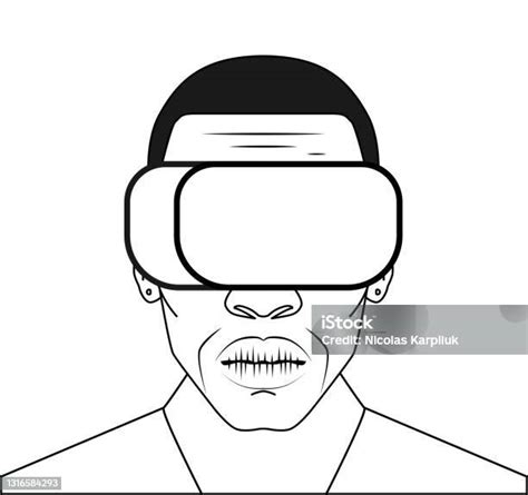 헤드셋 비전 Vr 디지털 기술 개념 남성 흑백 문자를 통해 가상 현실을 경험 하는 현대 3d 안경을 착용 하는 남자 가상현실에 대한 스톡 벡터 아트 및 기타 이미지 Istock