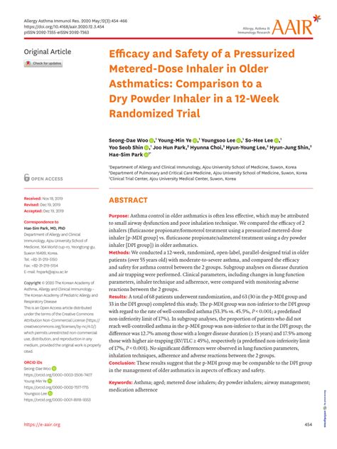 Pdf Efficacy And Safety Of A Pressurized Metered Dose Inhaler In Older Asthmatics Comparison