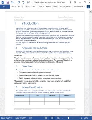 Verification Validation Plan Template MS Office Templates With AI Prompts