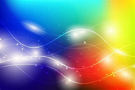 밝은 선 별 그라데이션 파도 기하학적 모양 동적 형태와 추상적 인 다채로운 배경 포스터 배너 카드 디자인 벡터 무지개 일러스트레이션 3차원 형태에 대한 스톡 벡터 아트 및