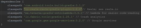 gradle plugin version conflicting with realm gradle version android