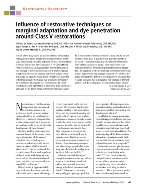 Pdf Inﬂuence Of Restorative Techniques On Marginal Adaptation And Dye Penetration Around Class