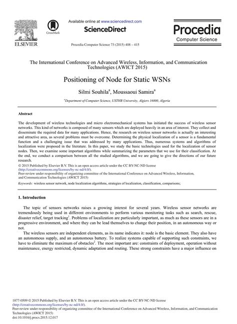 Solution Positioning Of Node For Static Wsns 2015 Procedia Computer