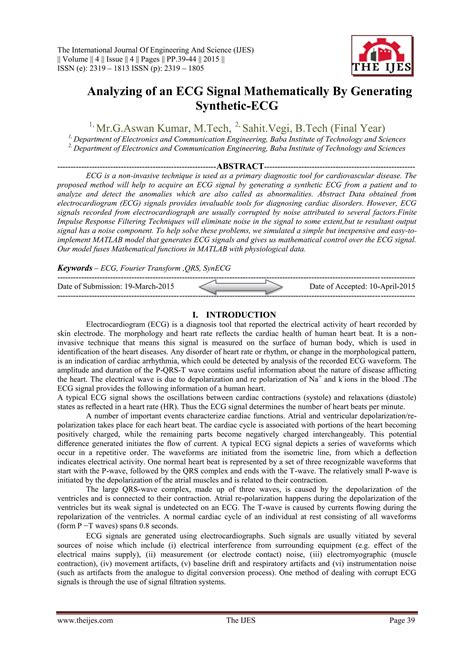 Analyzing Of An Ecg Signal Mathematically By Generating Synthetic Ecg Pdf