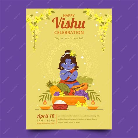 Free Vector Flat Vishu Vertical Poster Template