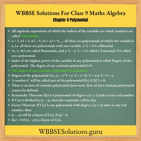 Wbbse Solutions For Class 9 Maths Algebra Chapter 4 Polynomial Wbbse Solutions