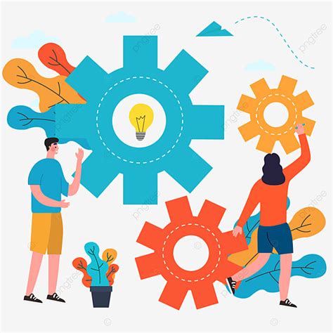 빨간색 노란색 기어 팀워크 캐릭터 일러스트 팀 협력 만화 Png 일러스트 및 벡터 에 대한 무료 다운로드 Pngtree