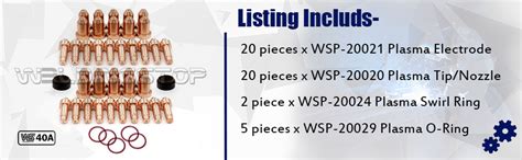 Weldingstop Tip 40a Electrode For Hobart Airforce 40i Cutter Xt40r Torch Pack 47 770791 770797