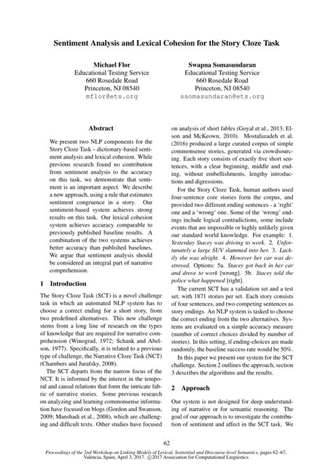 Pdf Sentiment Analysis And Lexical Cohesion For The Story Cloze Task