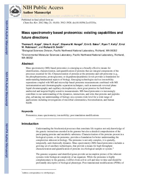 Pdf Mass Spectrometry Based Proteomics Existing Capabilities And