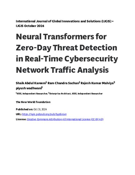 Pdf Neural Transformers For Zero Day Threat Detection In Real Time