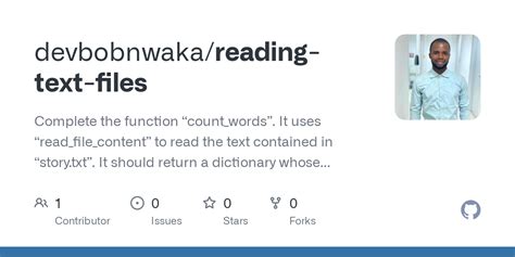 Github Devbobnwakareading Text Files Complete The Function Count