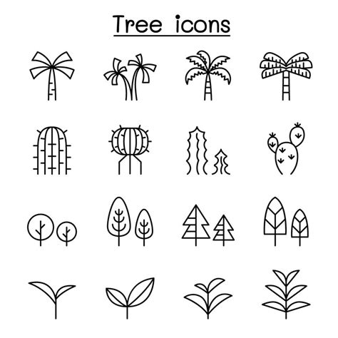 Tree Thin Line Icon Set Vector Art At Vecteezy