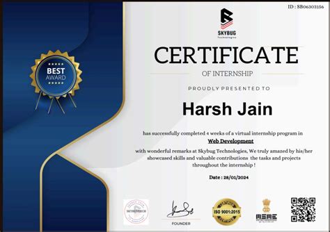 Harsh Jain On Linkedin Internship Skybug Webdevelopment