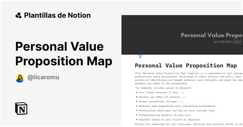 Plantilla Personal Value Proposition Map De Licaromu Notion Marketplace