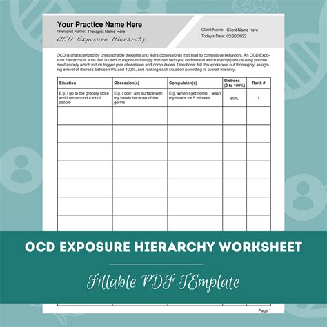 Ocd Exposure Hierarchy Worksheet Editable Fillable Pdf Template For Counselors
