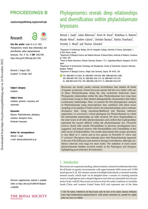 Pdf Phylogenomics Reveals Deep Relationships And Diversification Within Phylactolaemate Bryozoans