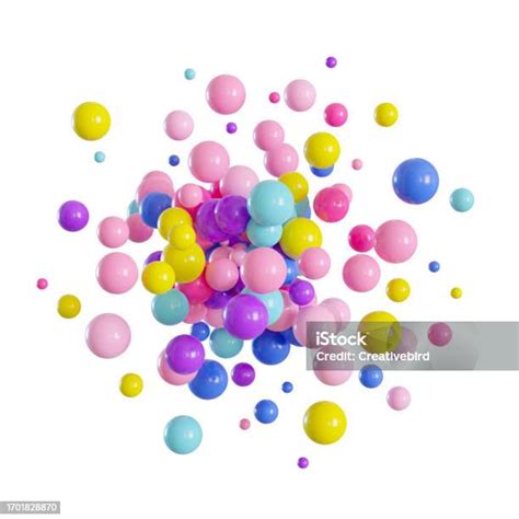 하얀 배경에 분리된 화려한 풍선들 여러 가지 빛깔의 생생한 전경 그래픽 디자인 요소를 잘라냅니다 둥근 모양 폭발 폭발 원형 생일 축하해 파티 장식 3d 렌더링 3차원 형태에
