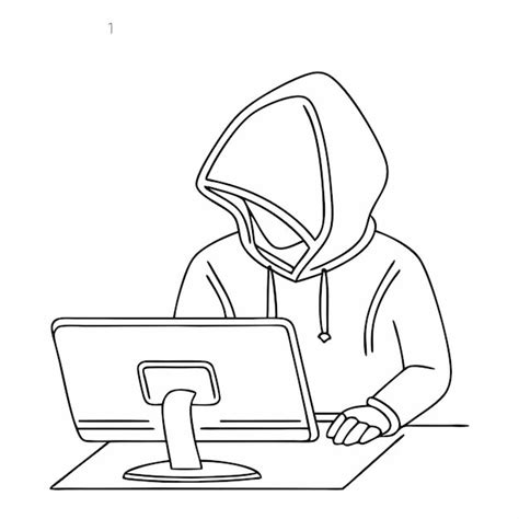 Single Line Drawing Of A Computer Hacker Stereotype In A Line Art Vector Illustration 15