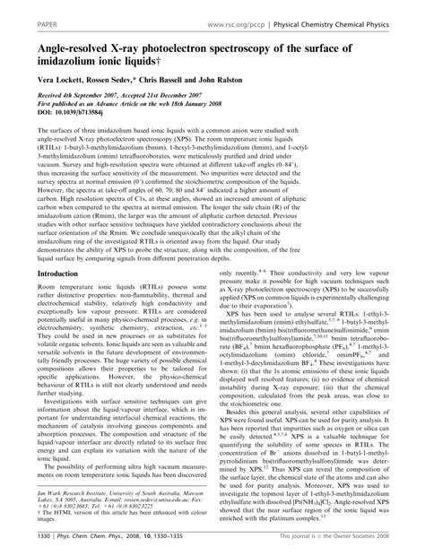 Pdf Angle Resolved X Ray Photoelectron Spectroscopy Of The Surface Of