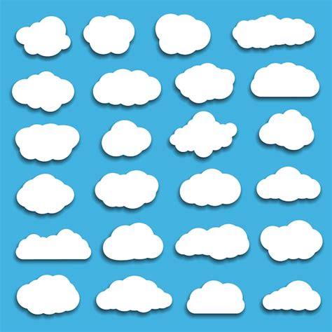 Nubes Blancas De Dibujos Animados En El Cielo Azul Con Sombras Vector