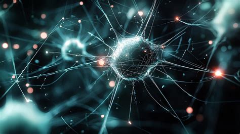 Abstract Neural Network Representation With Interconnected Nodes And Lines On Dark Backgro