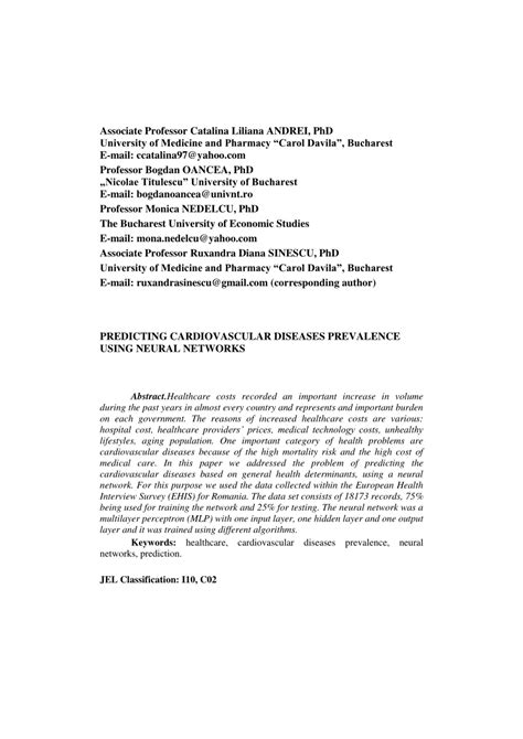 Pdf Predicting Cardiovascular Diseases Prevalence Using Neural Networks