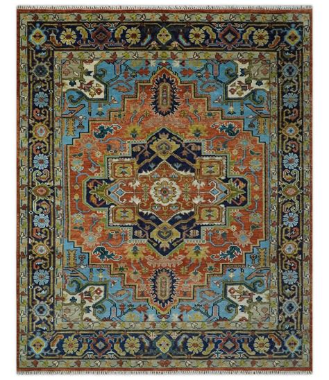 Multi Size Rust And Blue Heriz Traditional Vintage Antique Wool Rug