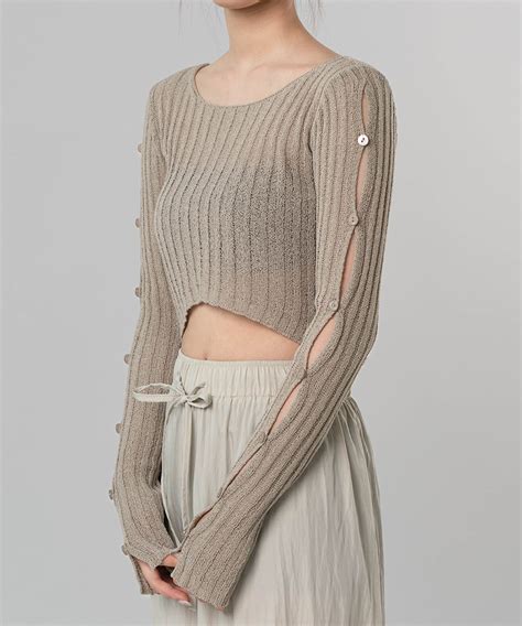 어바니아 소매 단추 트임 라인 크롭 티셔츠 니트 긴소매티셔츠7color