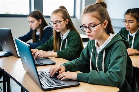Premium Photo Female High School Student Learning Coding On Laptop