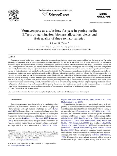 Pdf Vermicompost As A Substitute For Peat In Potting Media Effects On Germination Biomass