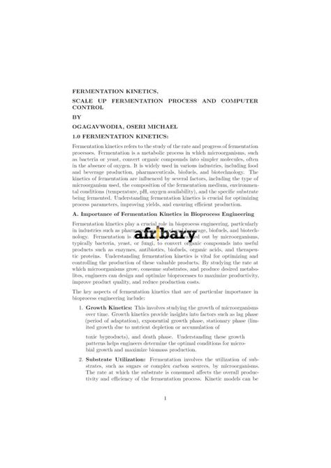 Fermentation Kinetics Scale Up Fermentation Process And Computer
