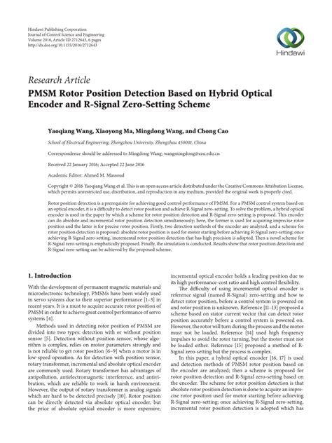 Pdf Pmsm Rotor Position Detection Based On Hybrid Optical Encoder And R Signal Zero Setting Scheme