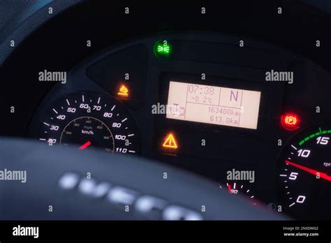 Truck Lorry Dashboard Close Up Orange Alert Error Engine Edc Control