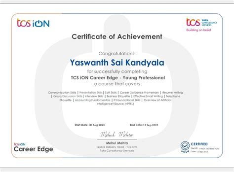 Yaswanth Sai Kandyala On Linkedin Tcs