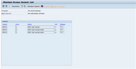 Kbc5 Sap Tcode Non Allocation Activity Screen Variants