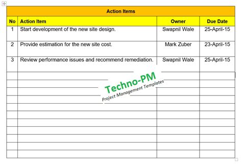 Action Item Tracking Excel Template Download Free Project Management Templates