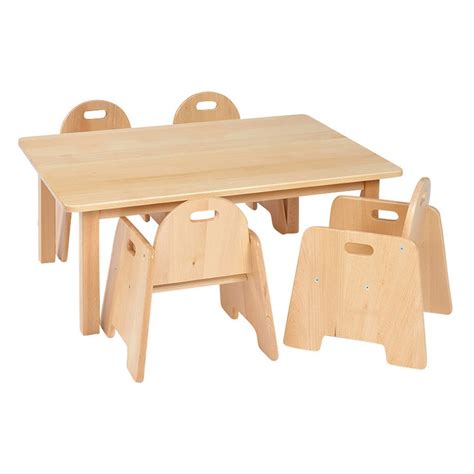 Solid Beech Rectangular Table And Beech Infant Chairs 2x2 Pack