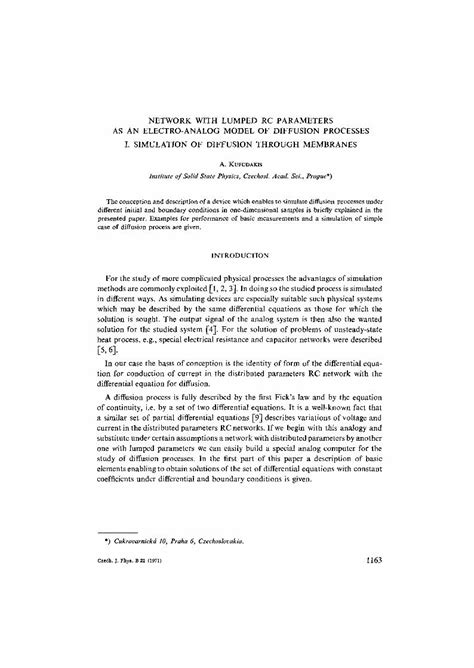 Pdf Network With Lumped Rc Parameters As An Electro Analog Model Of Diffusion Processes I