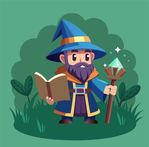 Premium Vector 2d Gaming Wizard Character Standing With Magic Book