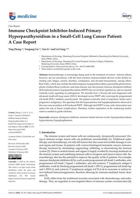Pdf Immune Checkpoint Inhibitor Induced Primary Hyperparathyroidism In A Small Cell Lung