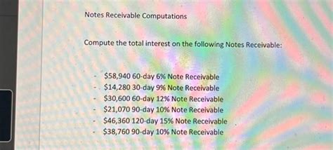Solved Notes Receivable Computations Compute The Total Chegg