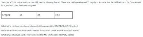 solved suppose a 32 bit instruction for a new isa has the