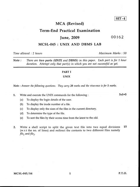 Mca Revised Term End Practical Exarnination Une 2009 Mcsl 045