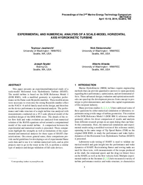 Pdf Experimental And Numerical Analysis Of A Scale Model Horizontal Axis Hydrokinetic Turbine