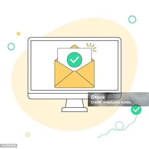 메일 봉투에 문서 표시를 선택합니다 컴퓨터 화면에 승인된 전자 메일 메시지입니다 벡터 플랫 일러스트 레이 션 동의에 대한 스톡 벡터 아트 및 기타 이미지 Istock